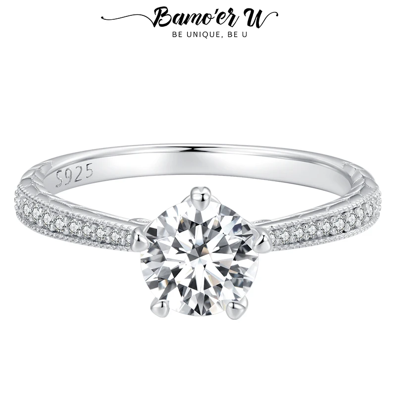 Bamoer U 0.8ct Eternal Heart Moissanite Ring Heart Claw D Color Vvs1 Ex S925 Pavé Setting Cz ...
