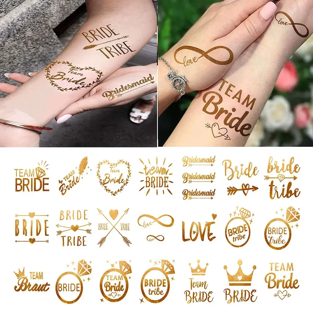 10-20pcs-Bridal-Team-Golden-Tattoo-Sticker-Bachelorette-Hen-Party ...