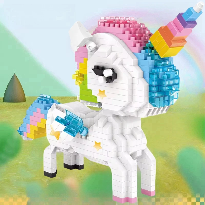 Building Blocks Rainbow Cherry Blossom Assembled Unicorn Small ...