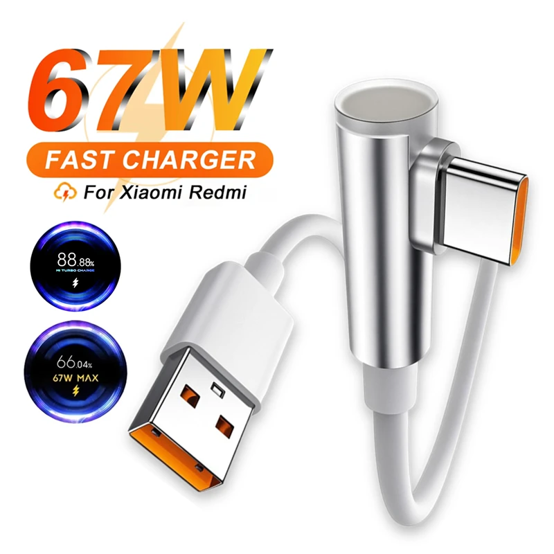 90 Degree 6A 67W 90W 120W Fast Charging Type C Cable for Xiaomi 12 13 ...
