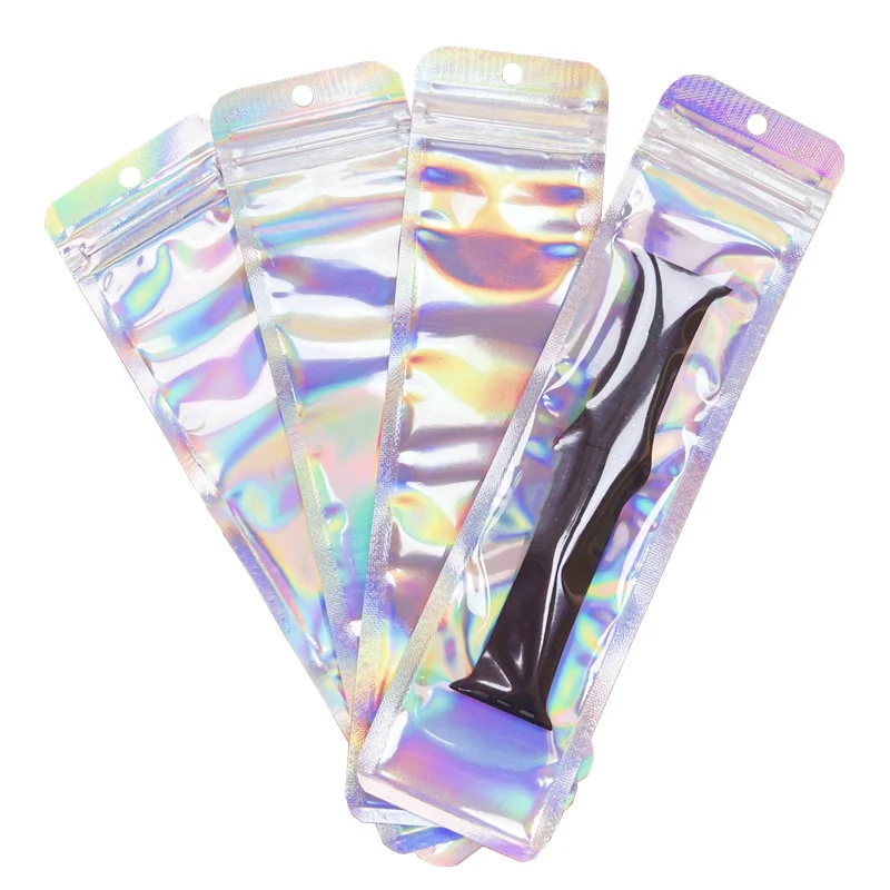 100pc Holographic Mylar Pouch Clear Window Long Laser Foil Pen Bag ...