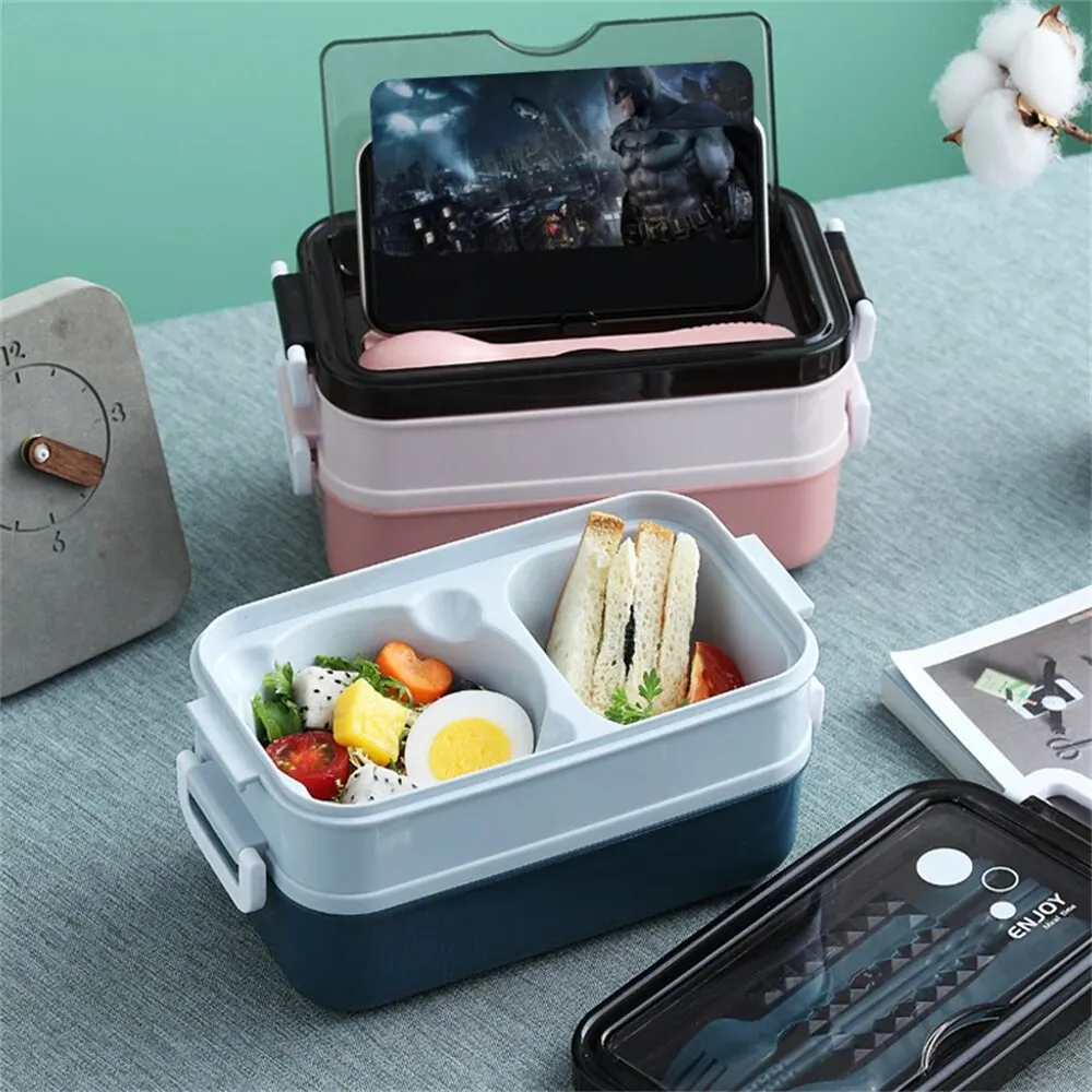 Double-layer-Lunch-Box-Portable-Compartment-Food-Box-Microwave-Lunch ...