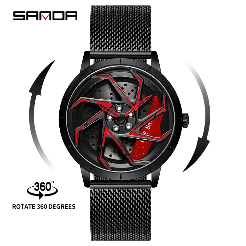 SANDA-P1088-New-Watch-Men-Quartz-Rotating-Dial-Waterproof-Sport-Steel-Clock-Creative-Rim-Hub ...