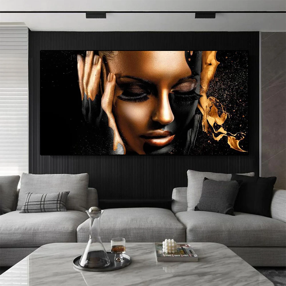 Fashion-Beautiful-Woman-Wall-Art-Poster-Luxury-Gold-Mural-Modern-Home ...