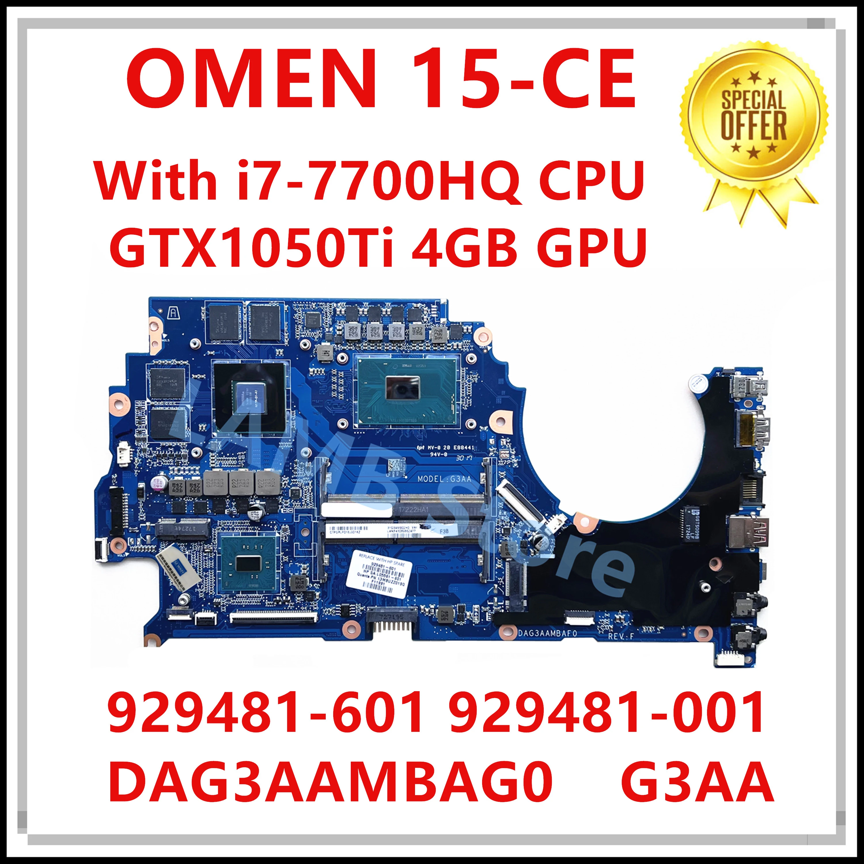 For Hp Omen 15-ce Laptop Motherboard With I7-7700hq Cpu Gtx1050ti 4gb ...
