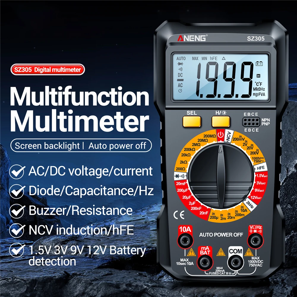 SZ304-SZ305-Digital-Multimeter-AC-DC-Voltmeter-Ammeter-Non-contact ...