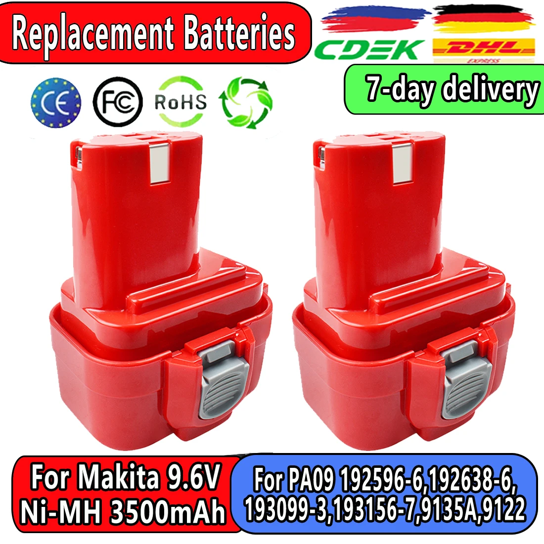 9.6V 3.5Ah For Makita 9.6V Ni-Mh Battery PA09 9100 9120 9122 9133 9134 ...