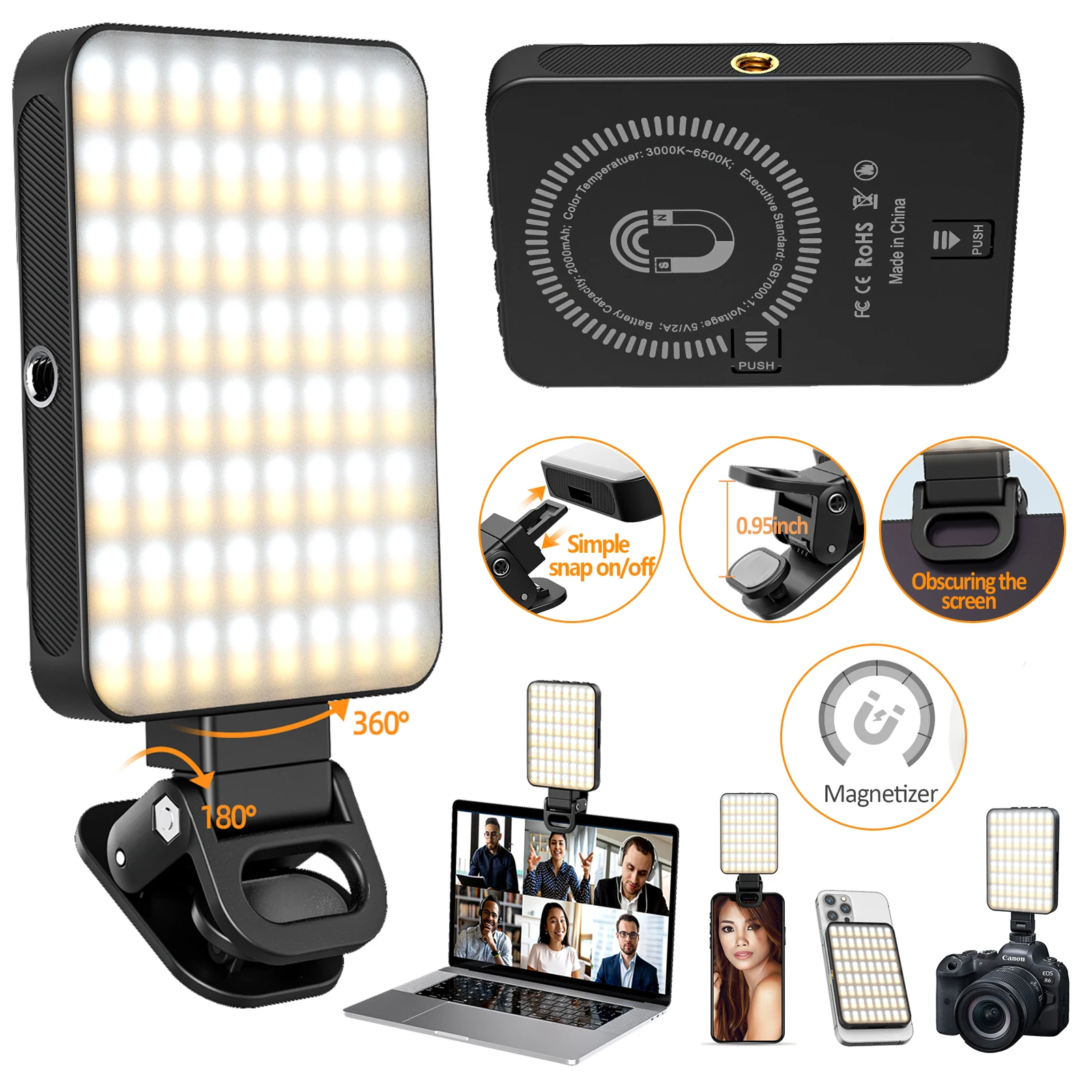 128-LED-2000mAh-Rechargeable-Cell-Phone-Fill-Light-3-Modes-10-Level ...