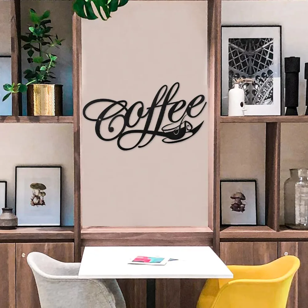 COFFEE-Metal-Word-Cafe-Wall-Sign-Hanging-Kitchen-Black-Plaque-Art-Home ...