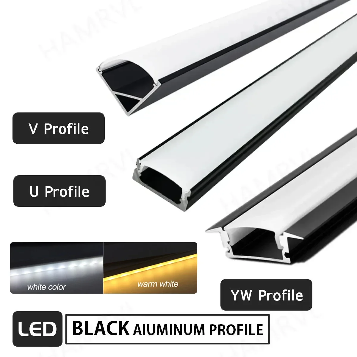 0.5M-1M U/V/W Shape LED Aluminum Track Profile - DC12V 3000K-6000K Easy ...