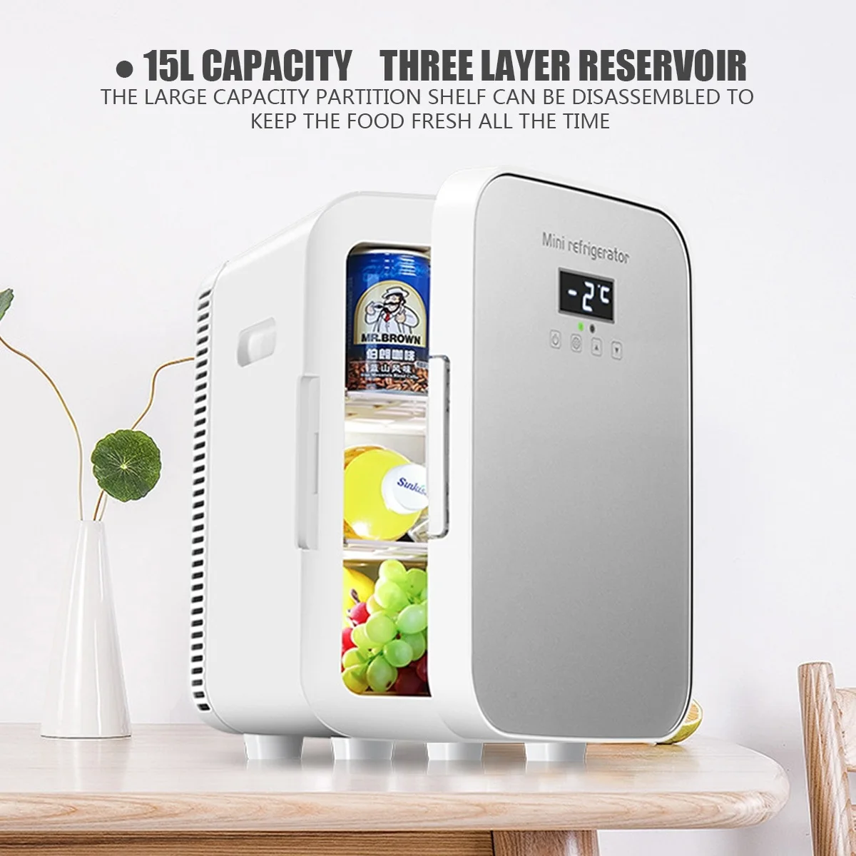 15L Car Home Auto Refrigerator Dual Core Freeze Heating Food Fruit ...