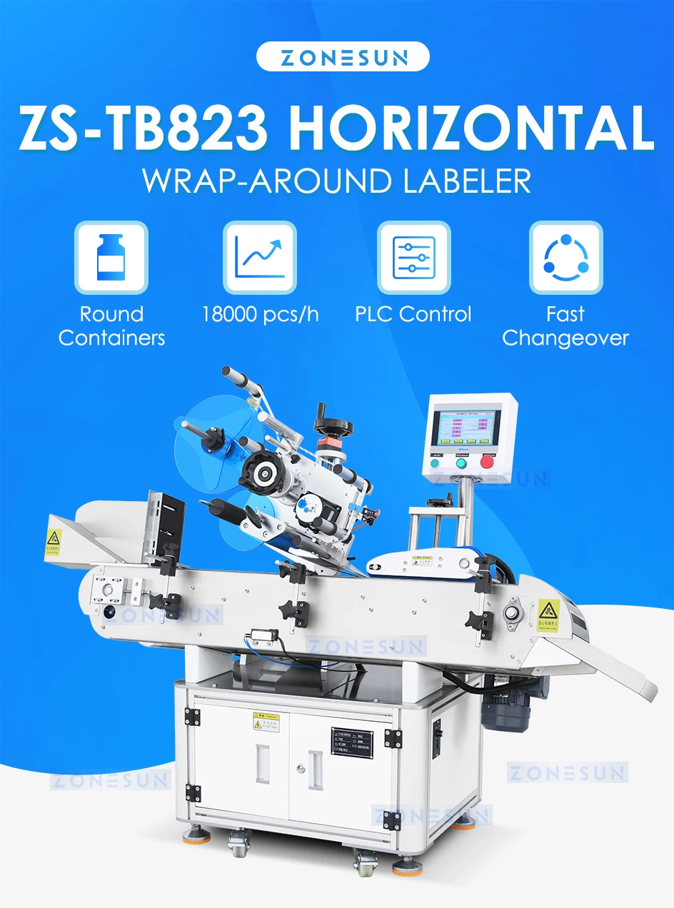 ZS-TB823 Automatic Horizontal Wrap Around Labeler Tube Bottle Labeling – ZONESUN Machinery