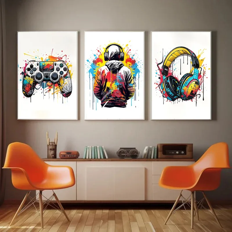 3pcs Abstract Colorful Graffiti Game Console Headset Back Fashion ...