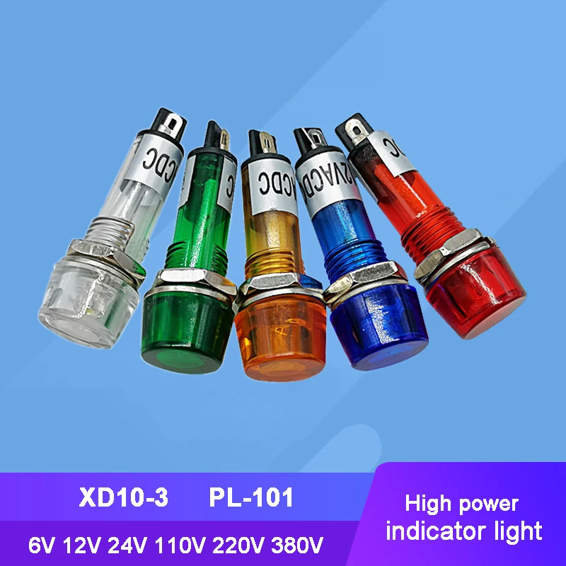 10pcs XD10-3 PL-101 6V 12V 24V 110V 220V 380V 10mm Indicator light ...