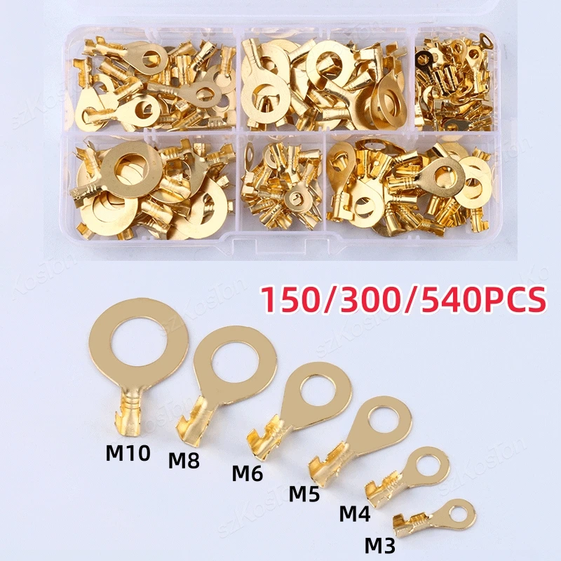 540-300-150PCS-Ring-Lugs-Eyes-Copper-Crimp-Terminals-Cable-Round-Lugs ...