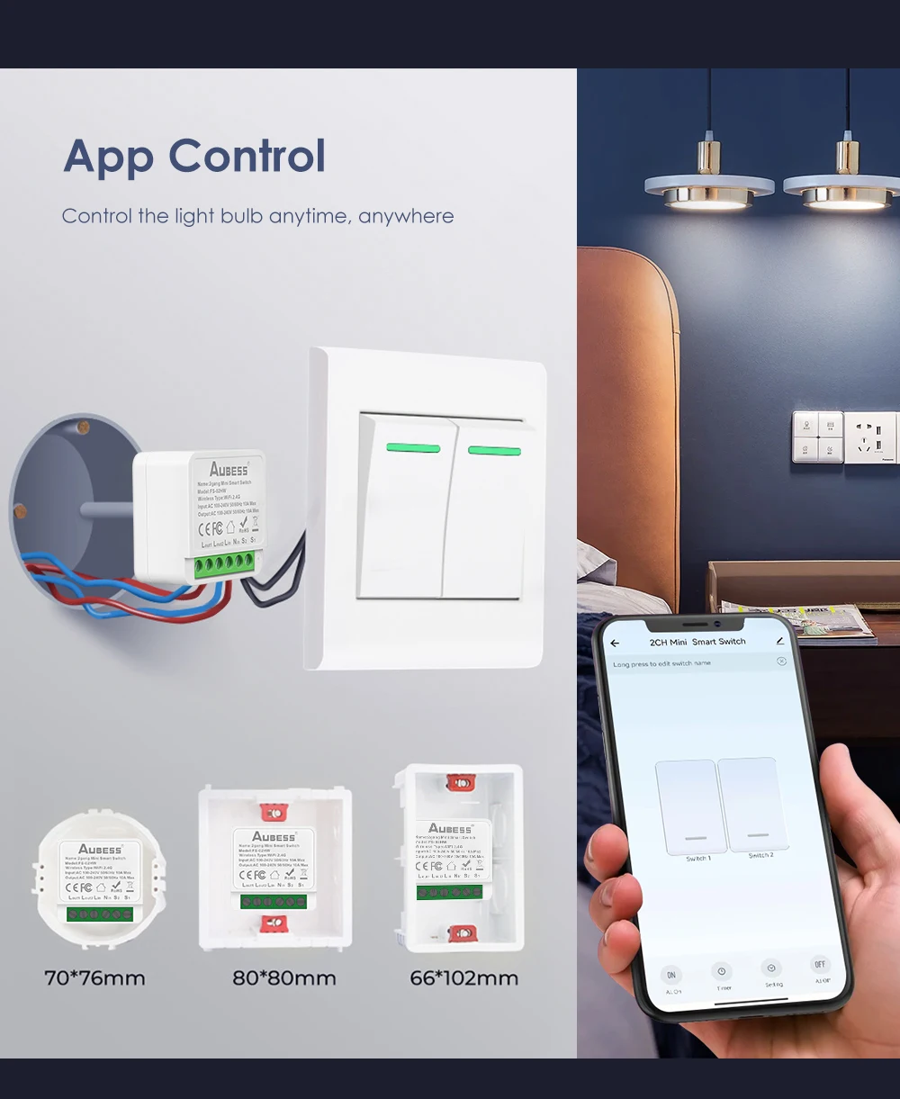 AUBESS WiFi přepínač 110/220V Tuya Smart Home Automation MINI DIY 2 ...