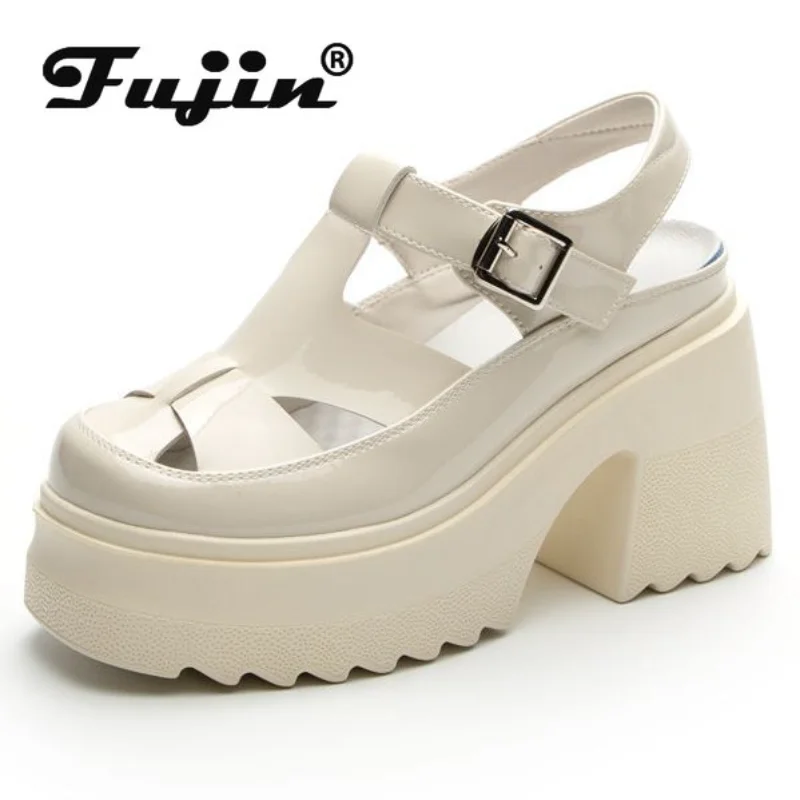 Fujin Sandalias con hebilla de 10cm para mujer, botines de tacón alto a ...