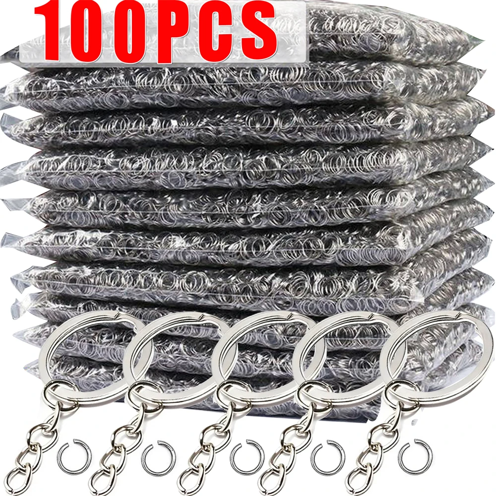 50/100pcs Silver Plated Metal Blank Keyring Keychain Split Ring Keyfob ...