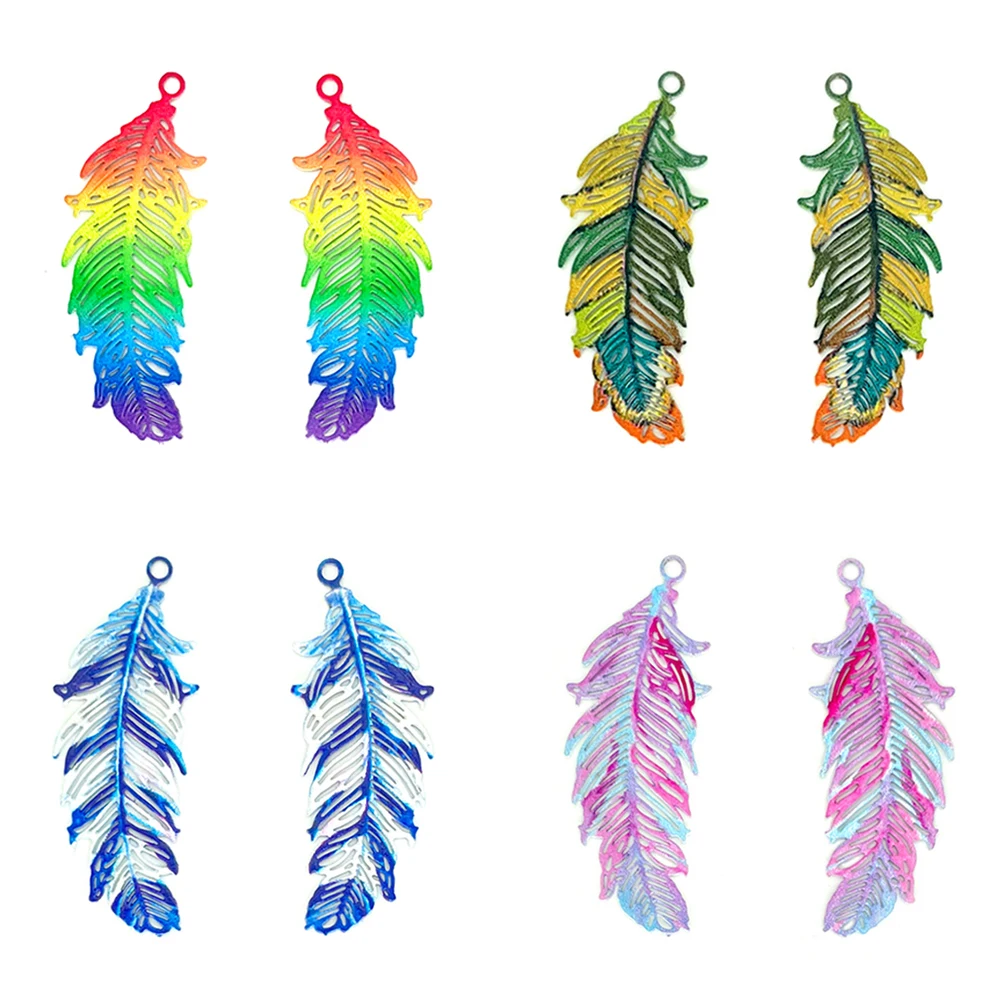 Feather Filigree Charms | Stainless Steel Multicolor Feather Pendants ...