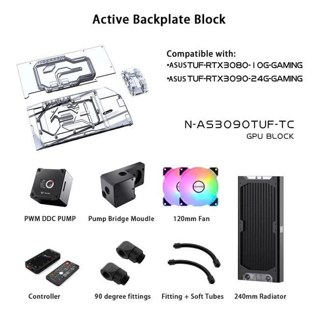 Granzon Water Cooling Kit for GPU AIO RTX 3090 Block Active Backplate ...
