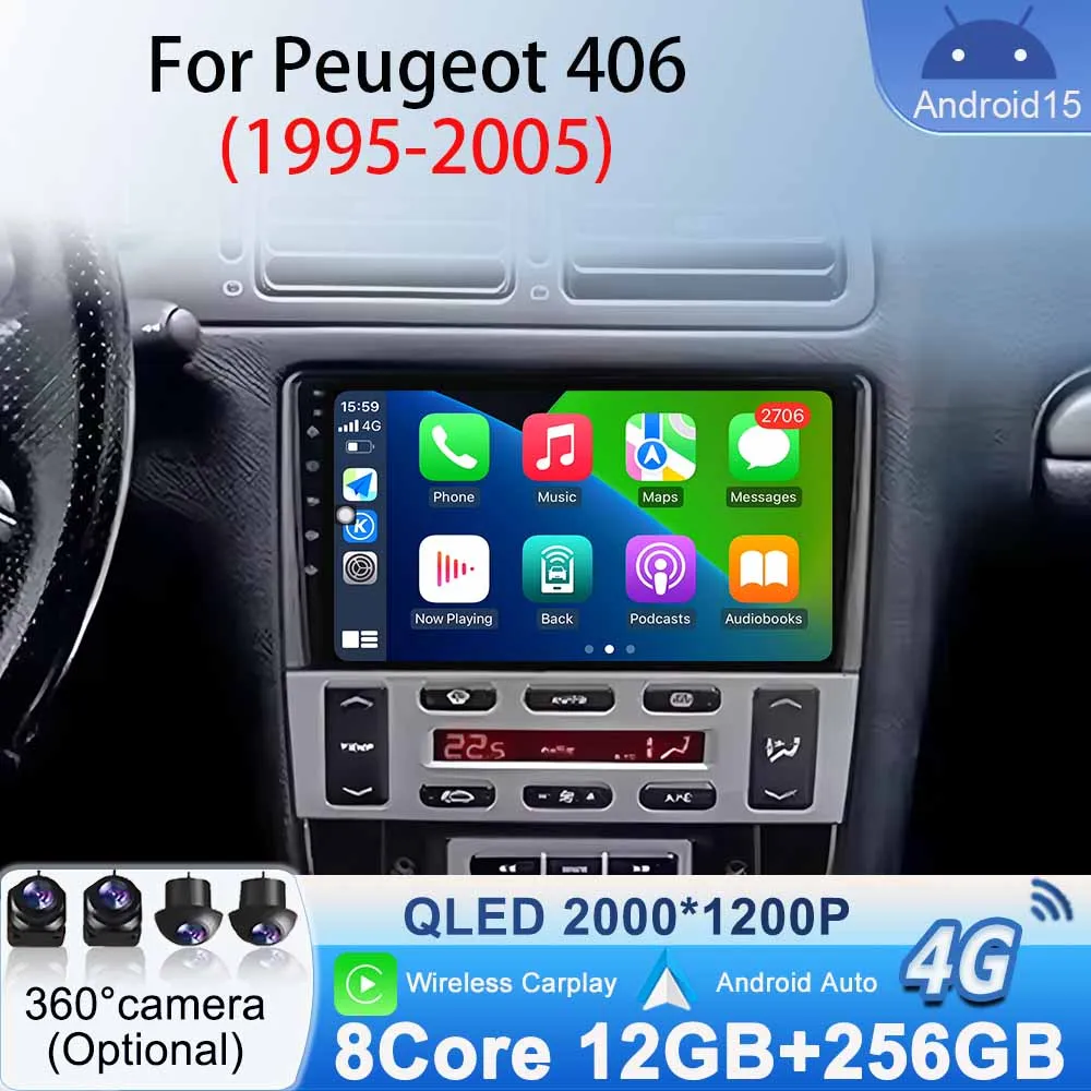 WIFI for Peugeot 406 1995-2005 Carplay Android Auto Head Unit Car Radio ...