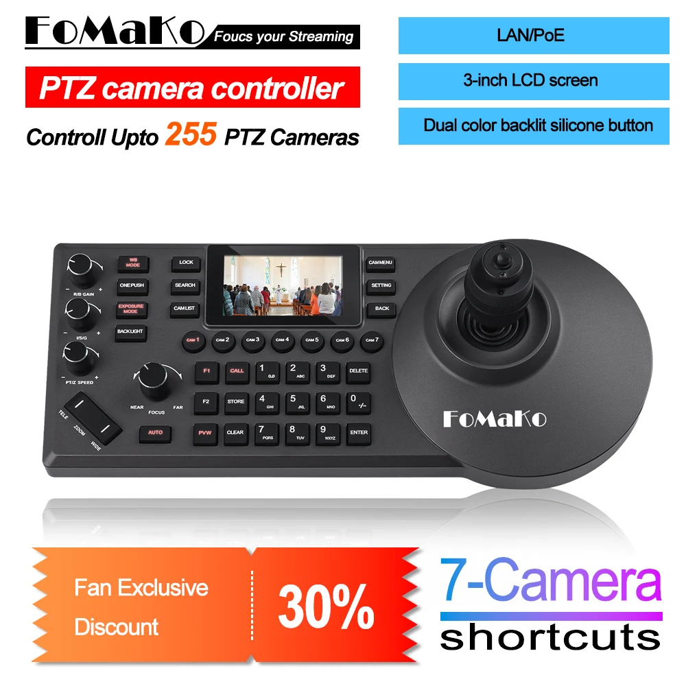 FoMaKo-PTZ-Controller-PoE-NDI-PTZ-Camera-Controller-3-LCD-Screen-Preview-4D-Joystick-PTZ ...