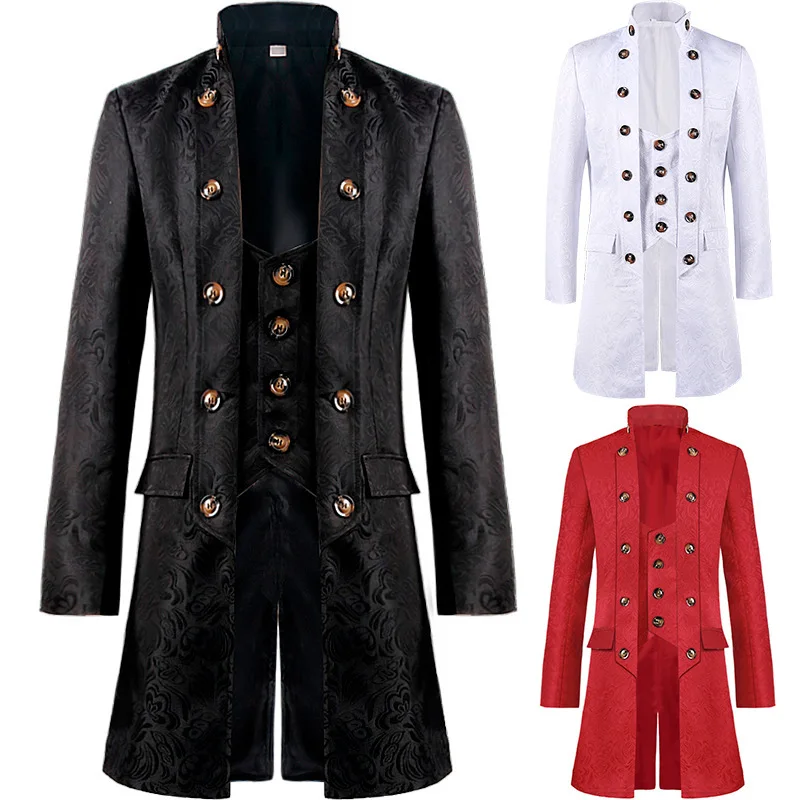 Men Jacquard Tuxedo Coat Medieval Costume Vintage Three-breasted ...
