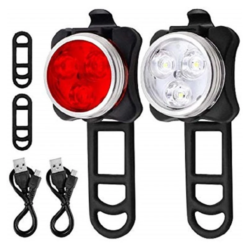 USB-Rechargeable-Bike-Light-Set-Super-Bright-Front-Headlight-and-Rear ...