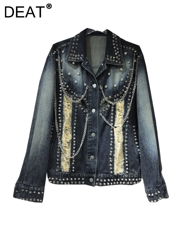 DEAT-Women-s-Denim-Coat-Patchwork-Rivet-Broken-Holes-Metal-Chains-Black ...