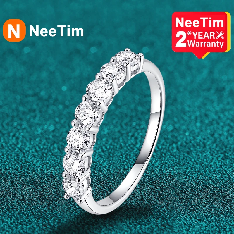 NeeTim Full Moissanite Ring for Women S925 Sterling Silver with 18k White Gold Plated Diamond ...