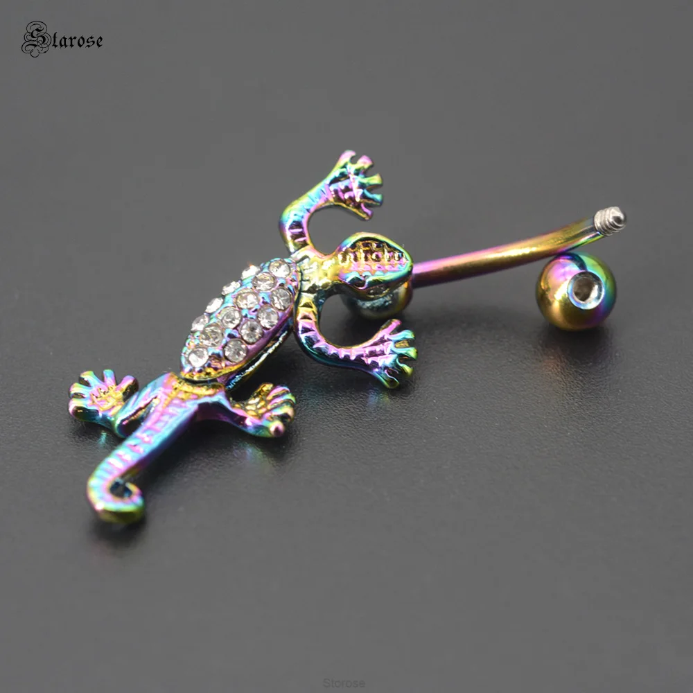 Starose-Multicolor-Lizard-Dangle-Belly-Button-Rings-Curved-Navel-Bar ...