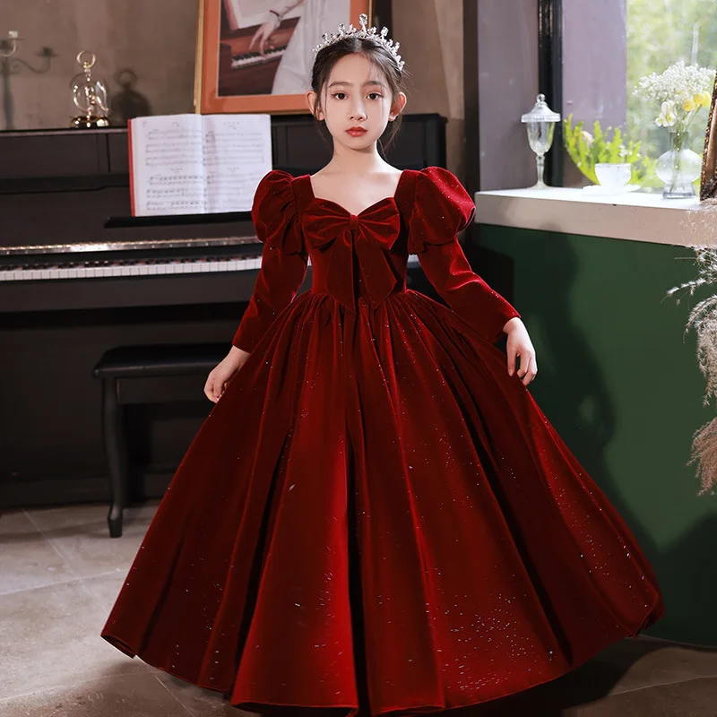 2024 Teenmiro Prom Dress for Girls Children Elegant Red Velvet Long ...