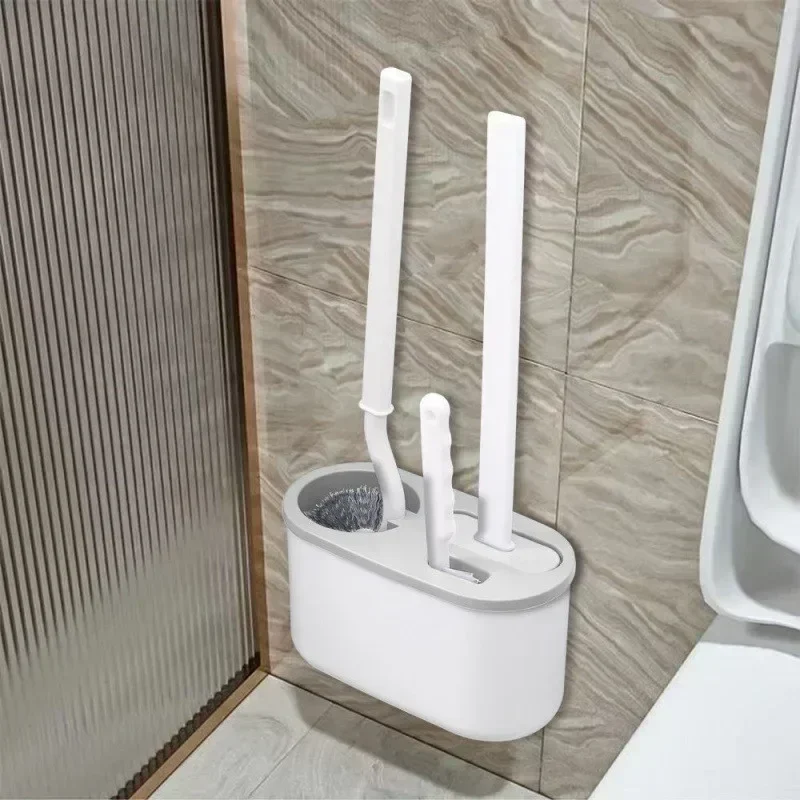 3 In1 Toilet Brush Silicone Wall Mounted Multi-functional Cleaning ...