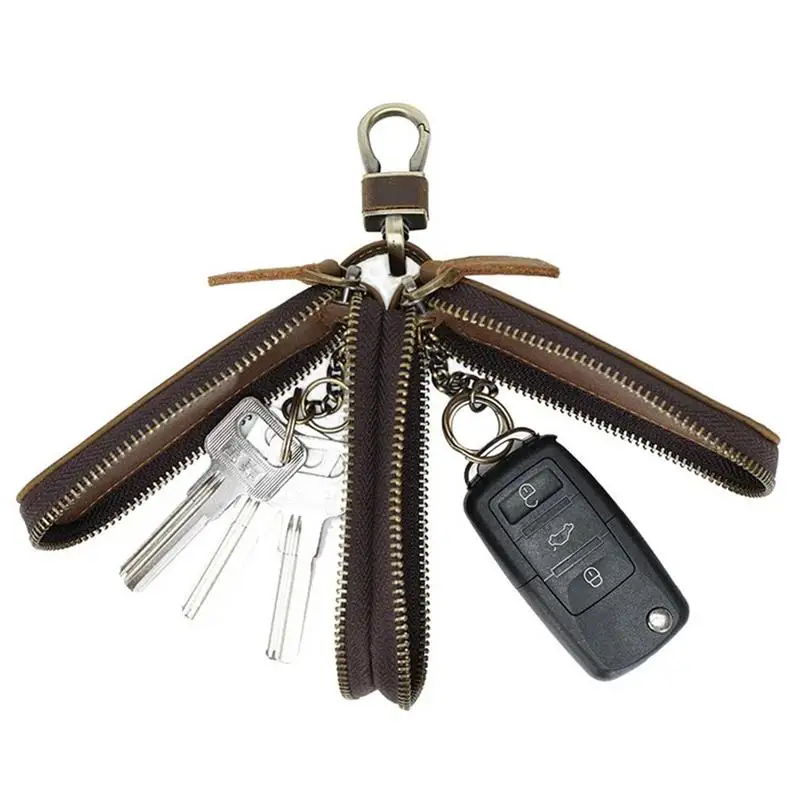 Leather-Key-Holder-Retro-Leather-Car-Fob-Keychain-Protector-Dual-Zipper ...