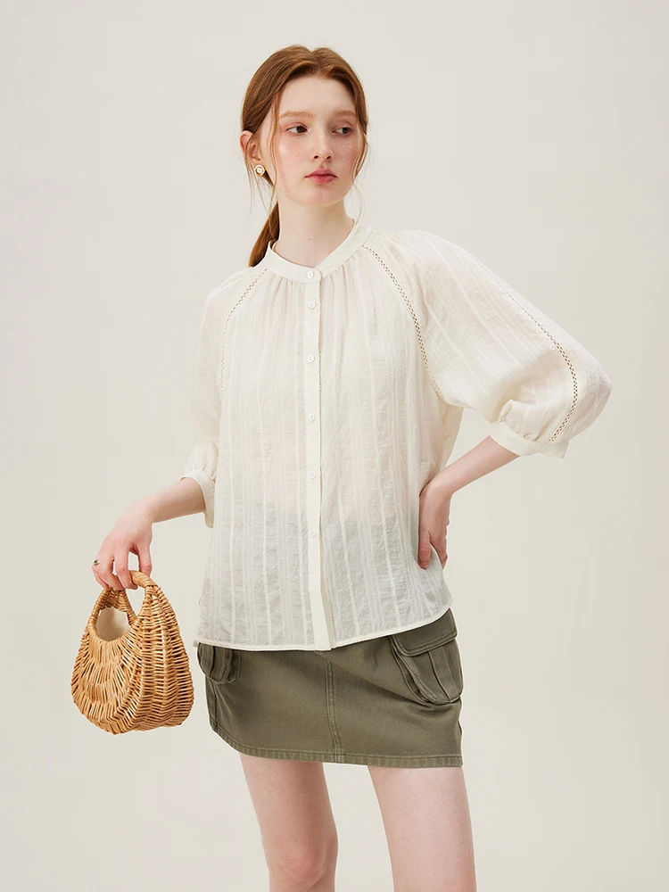 FSLE-Women-Beige-Blouses-Raglan-Sleeves-Three-quarter-Sleeve-Female ...