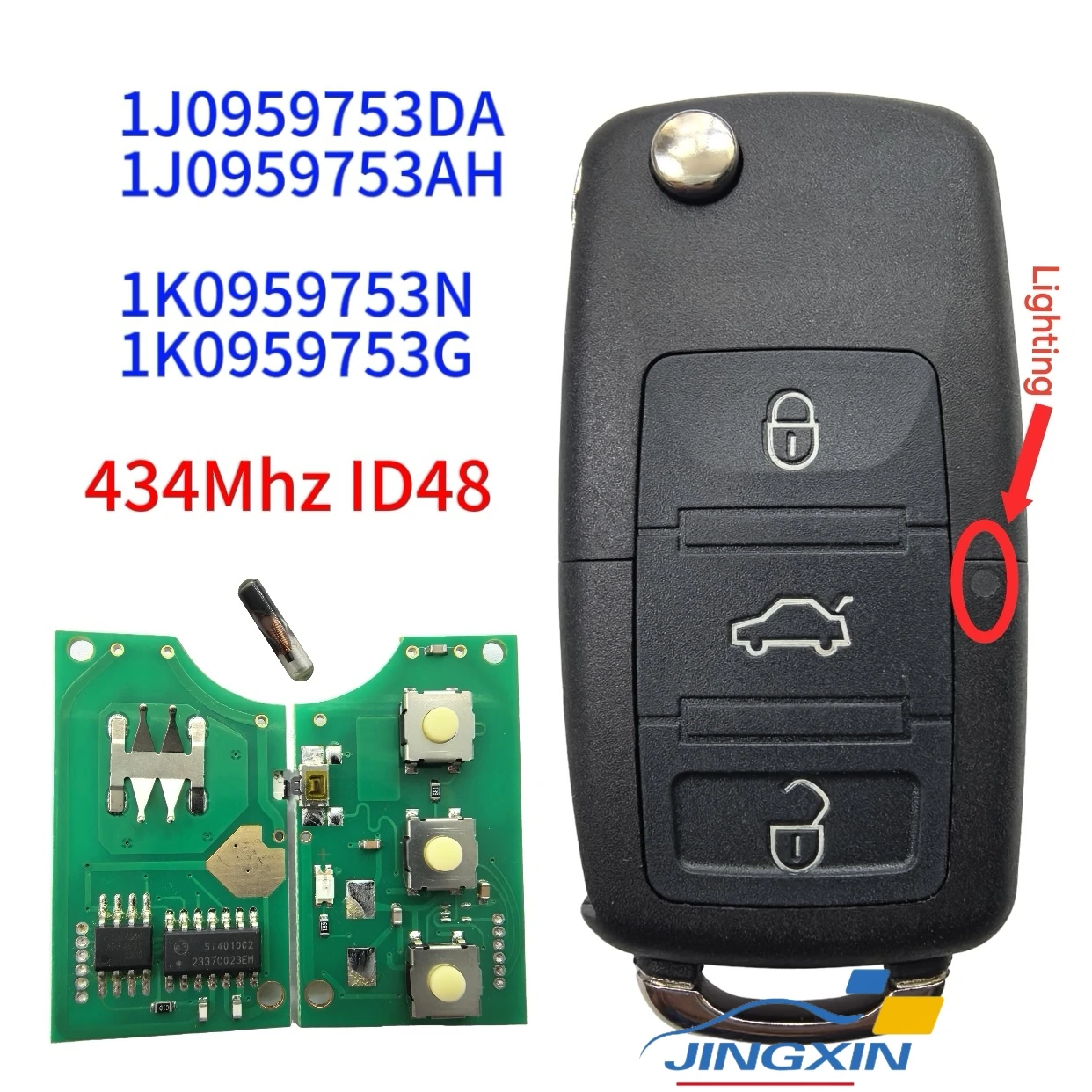 Jingxin 3Button Flip Remote Car Key Fob For VW PASSAT Polo Skoda Seat ...
