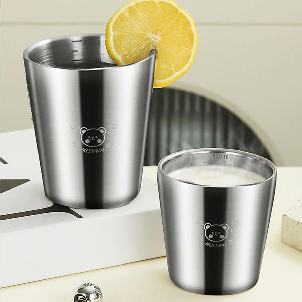 WORTHBUY 304 Stainless Steel Metal Water Cups Coffee Tumbler Home 180ml ...