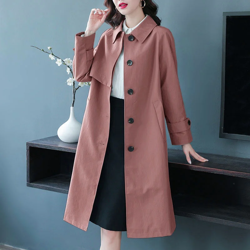 Gabardina fina de longitud media para mujer, abrigo informal Simple con solapa de un solo pecho ...