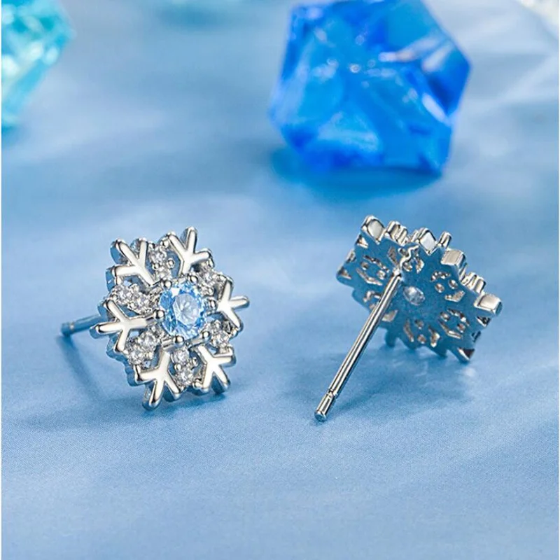 925 Sterling Silver Earrings Blue Zircon Snowflake Earrings For Women s Charm Jewelry Christmas Gift AliExpress