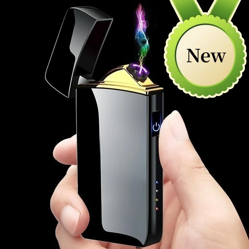 Metal-Windproof-Double-Arc-Flameless-Lighter-Outdoor-LED-Touch ...