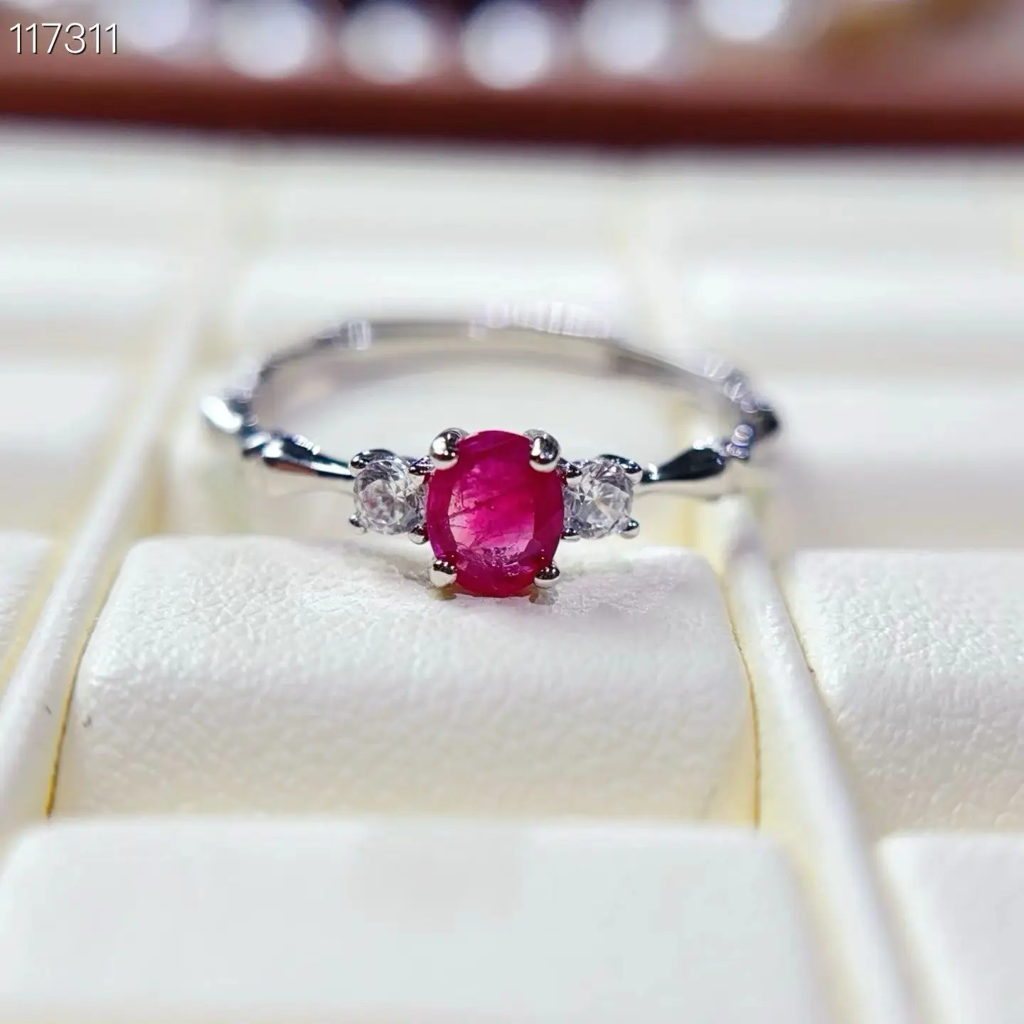 Genuine 925 Silver Ruby Ring Natural Ruby Ring with Certificate 4mm*5mm ...