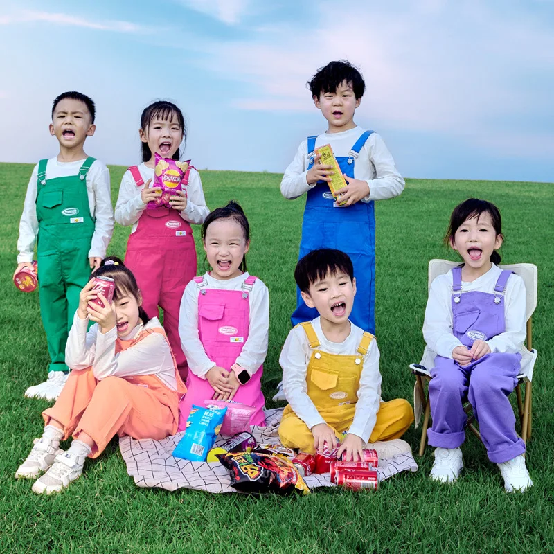 Kids Hip Hop Colorful Overalls Girls Sweet Dungaree Children Candy ...