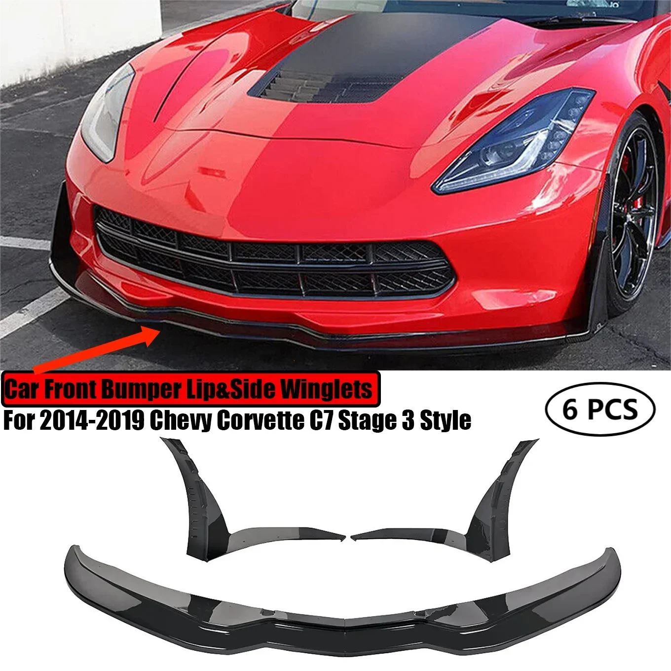 For-2014-2019-Chevy-Corvette-C7-Car-Front-Bumper-Lip-Side-Winglets ...