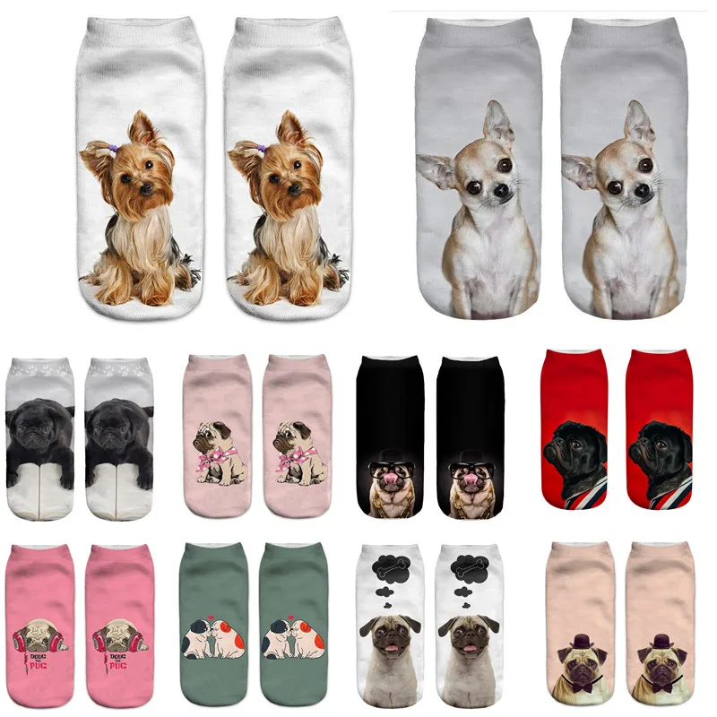 Cute-Pug-Corgi-Bulldog-Dog-Animal-Socks-Women-s-Short-Funny-Cartoon ...