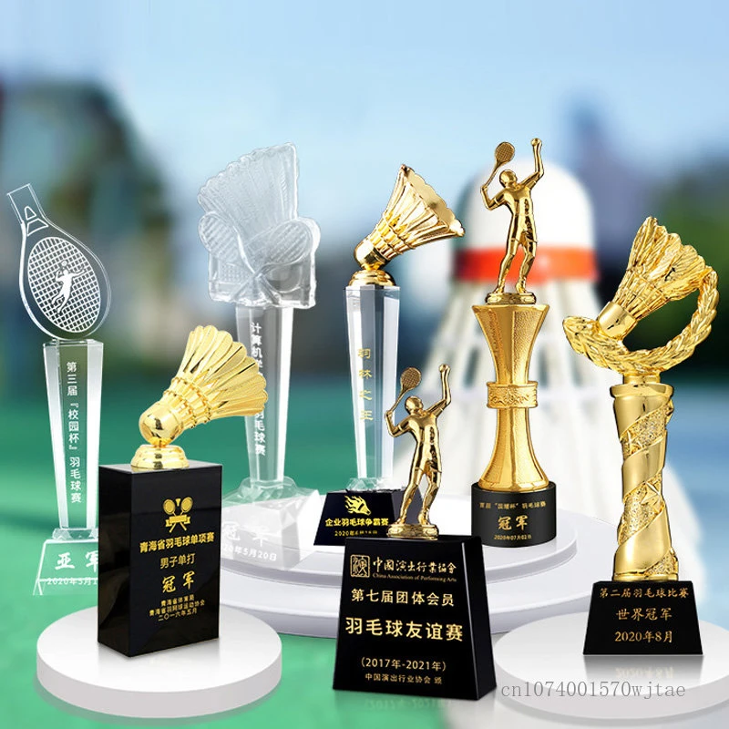 Badminton competition sports metal crystal trophy creative champion ...