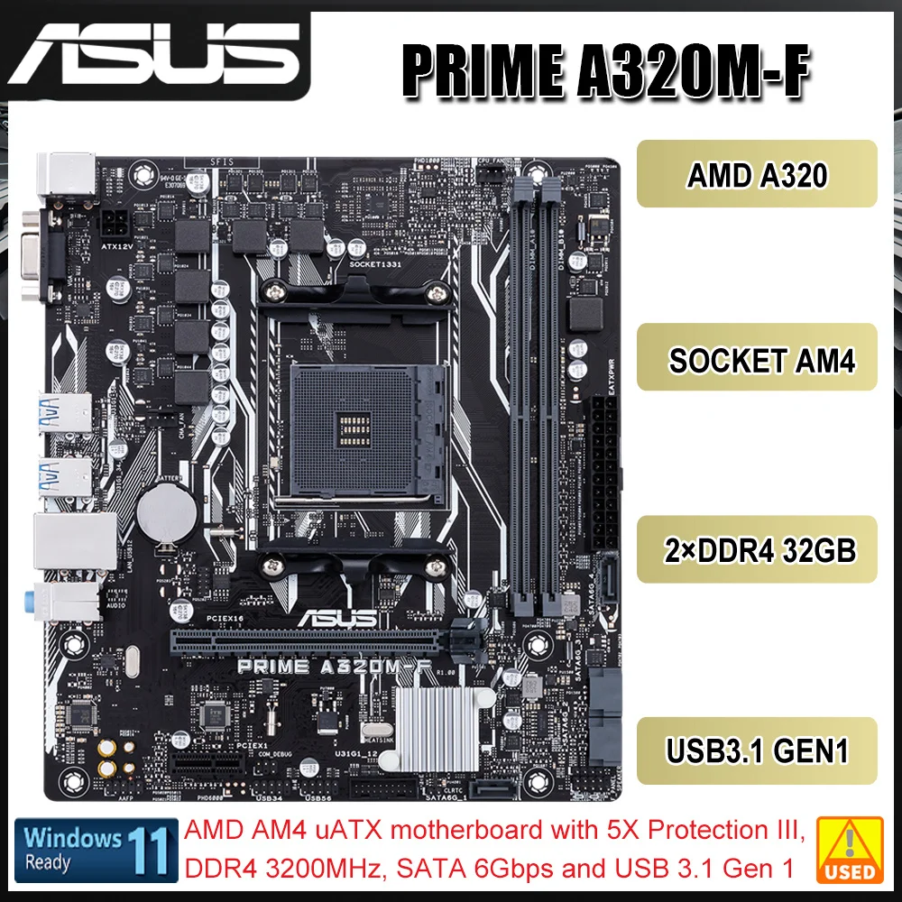 A320 A320M 마더보드, ASUS 프라임 A320M F AM4 마더보드, DDR4 32GB PCI E 3.0, USB3.1 ...