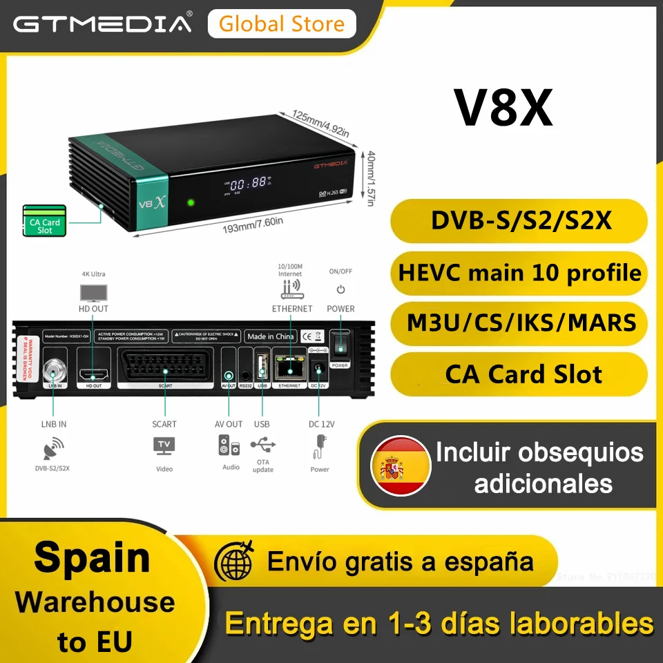 GTMEDIA receptor de satélite V8X DVB S/S2/S2X, HEVC, H.265, WIFI integrado de 2,4G, lector de ...