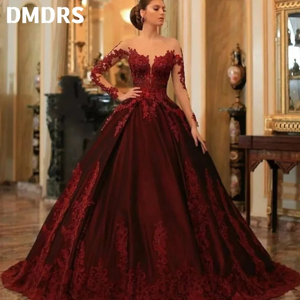 Gorgeous Dark Red Lace Quinceanera Dresses Ball Gown Mexican Appliques ...