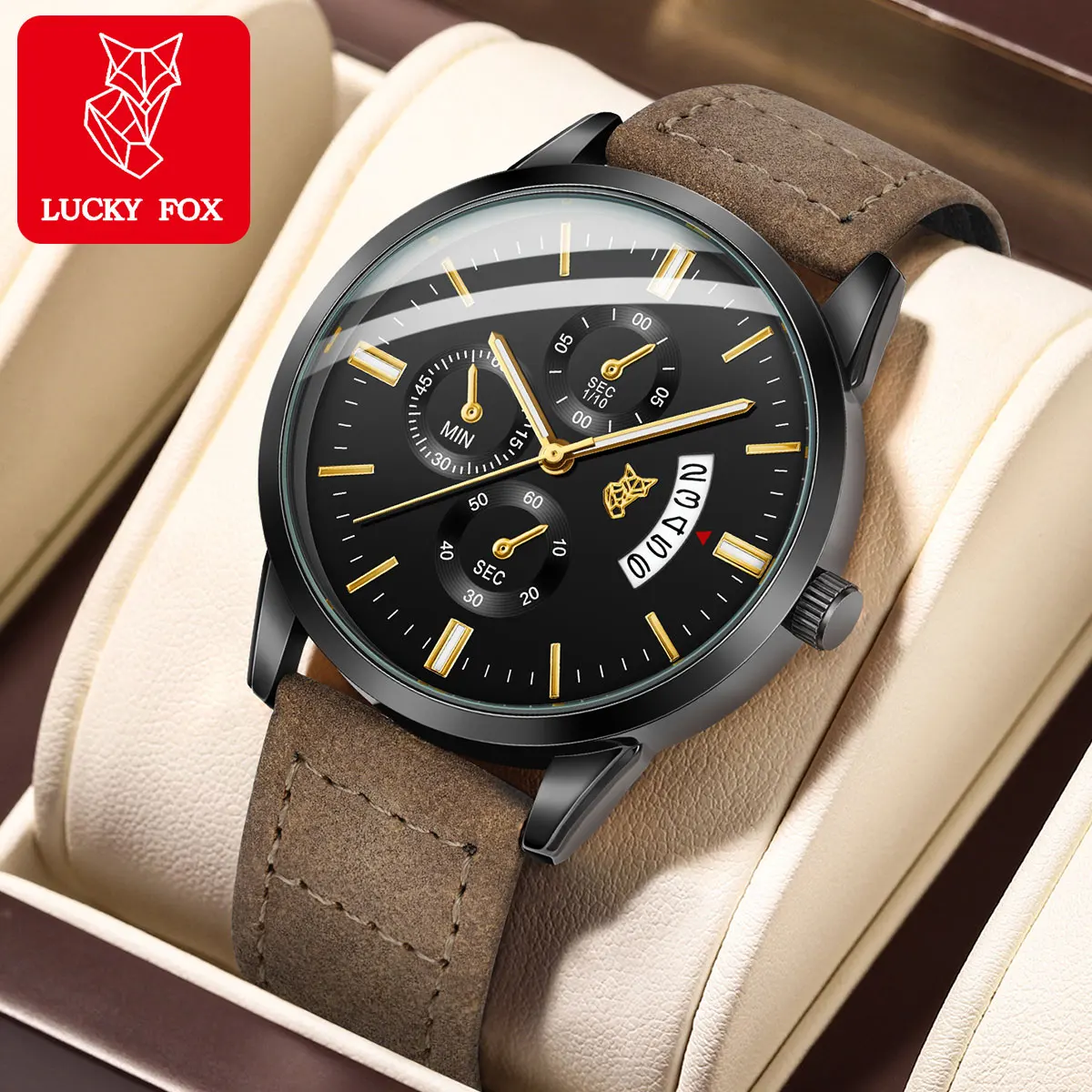 LUCKY FOX Minimalist Watch for Men - Black Leather Strap, Slim Dial ...