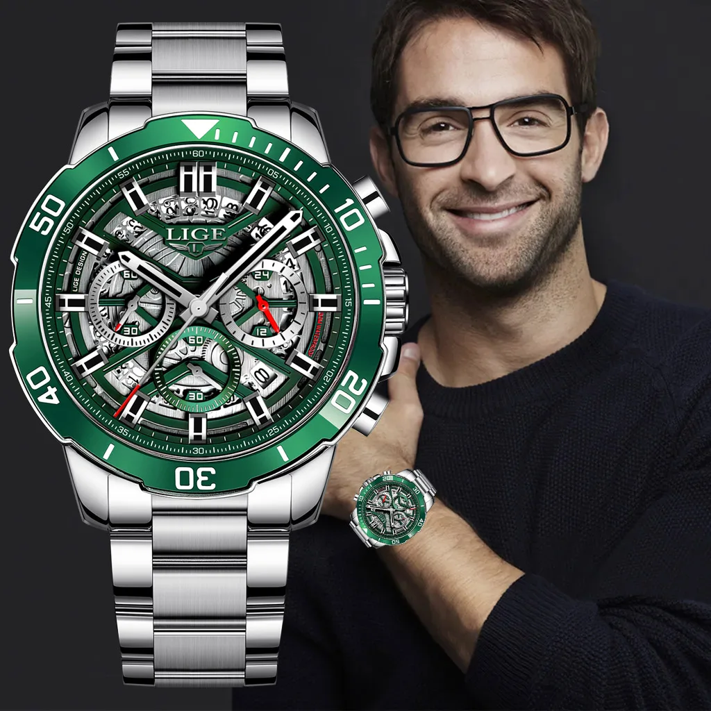 LIGE Mens Watches Top Brand Big Sport Watch Luxury Men Military Steel ...